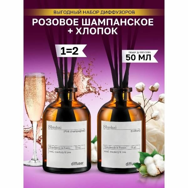 Ароматический диффузор Slushai Розовое шампанское и Хлопок