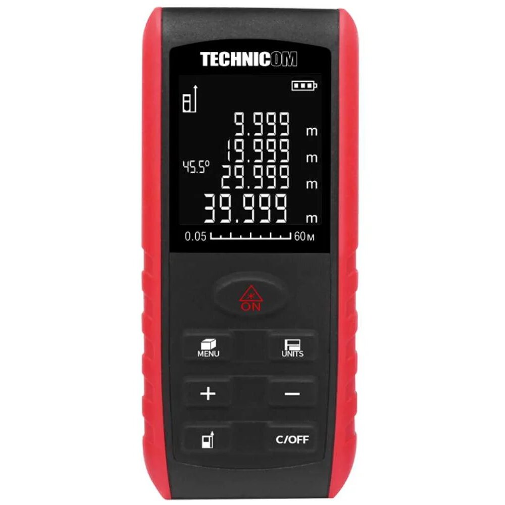 Лазерный дальномер-угломер TECHNICOM дальность 60м, цвет лазера красный, 2 точки отсчёта TC-DAM60R
