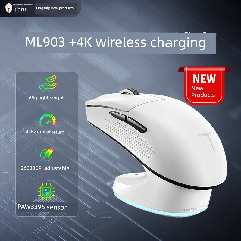 Беспроводная игровая мышь Thor ML903 Star Flash с тремя режимами, подставкой, частотой опроса 8K, сенсором PAW3395 для
