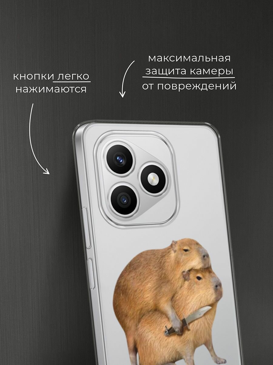 Чехол на Honor X8d / Хонор X8d с принтом Капибара с ножом, прозрачный — фото 1