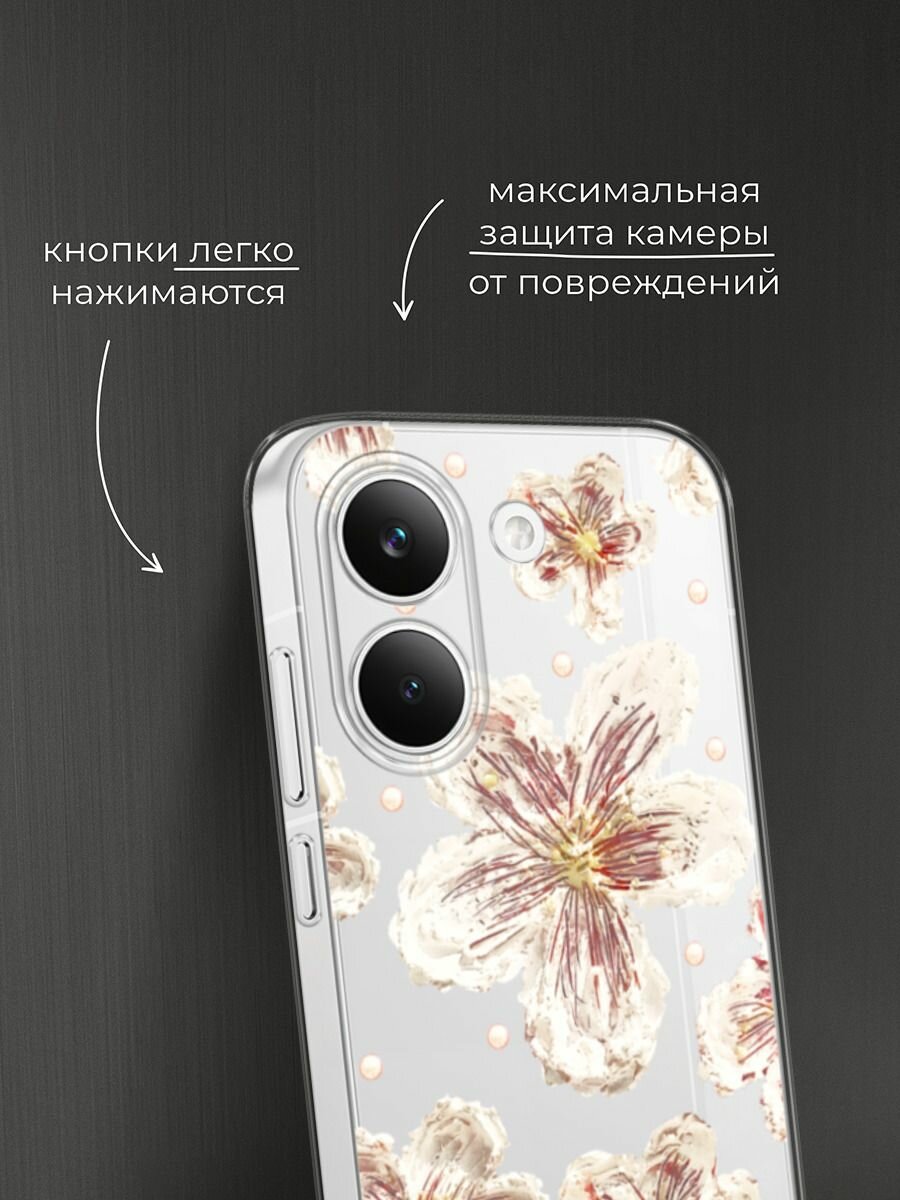 Чехол на Poco X8 Pro / Поко X8 Про с принтом Белые цветы сакуры, прозрачный — фото 1