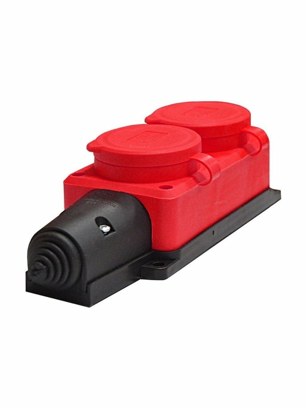 Колодка розеточная UNIVersal 3072, 2 гнезда, с заземлением, 16А, IP44, каучук, красный цвет, 1-фазная, с заглушкой