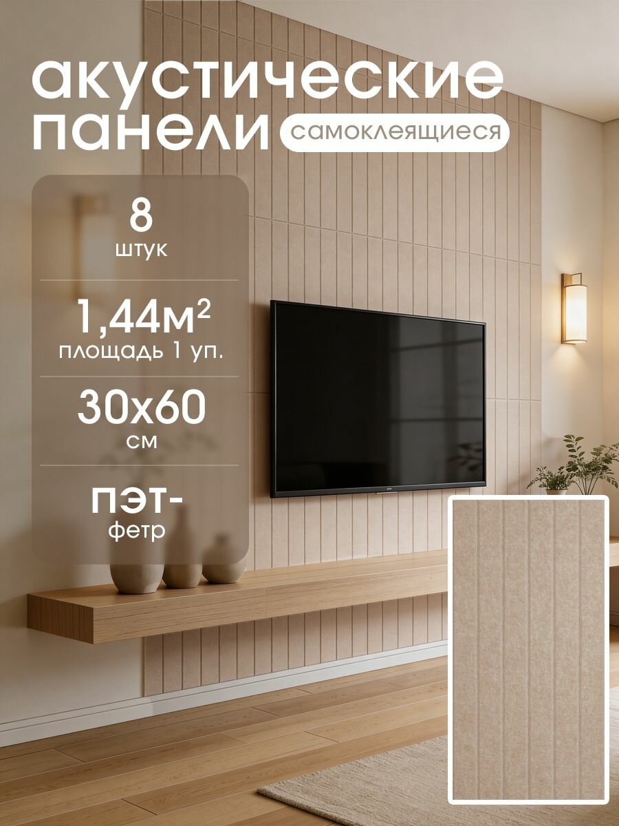 Акустические панели для стен самоклеящиеся из фетра, 1.44 кв. м.