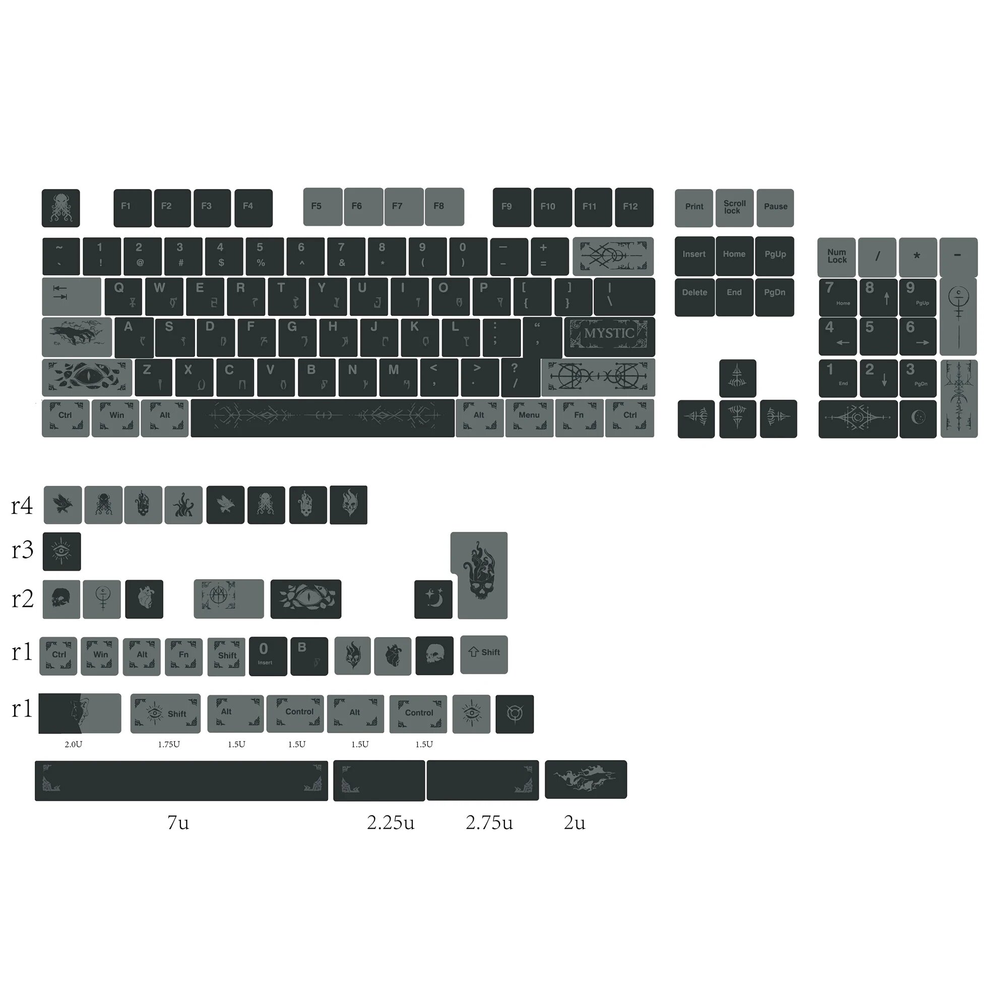 Skyloong 143 клавиши PBT Черно-белые для механических клавиатур Cherry Profile Occult Black