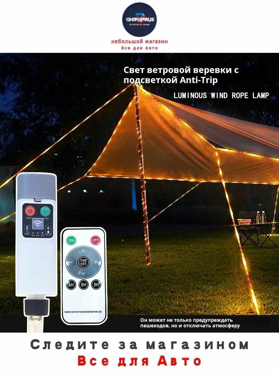 Светодиодный шнур для палатки с USB-контроллером и пультом ДУ, водонепроницаемая гирлянда для кемпинга, декоративная подсветка для туризма и рыбалки