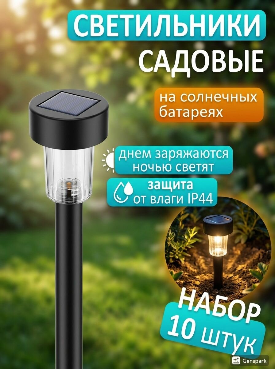 Светильник на солнечной батарее уличный садовый, фонарь садовый 10 шт