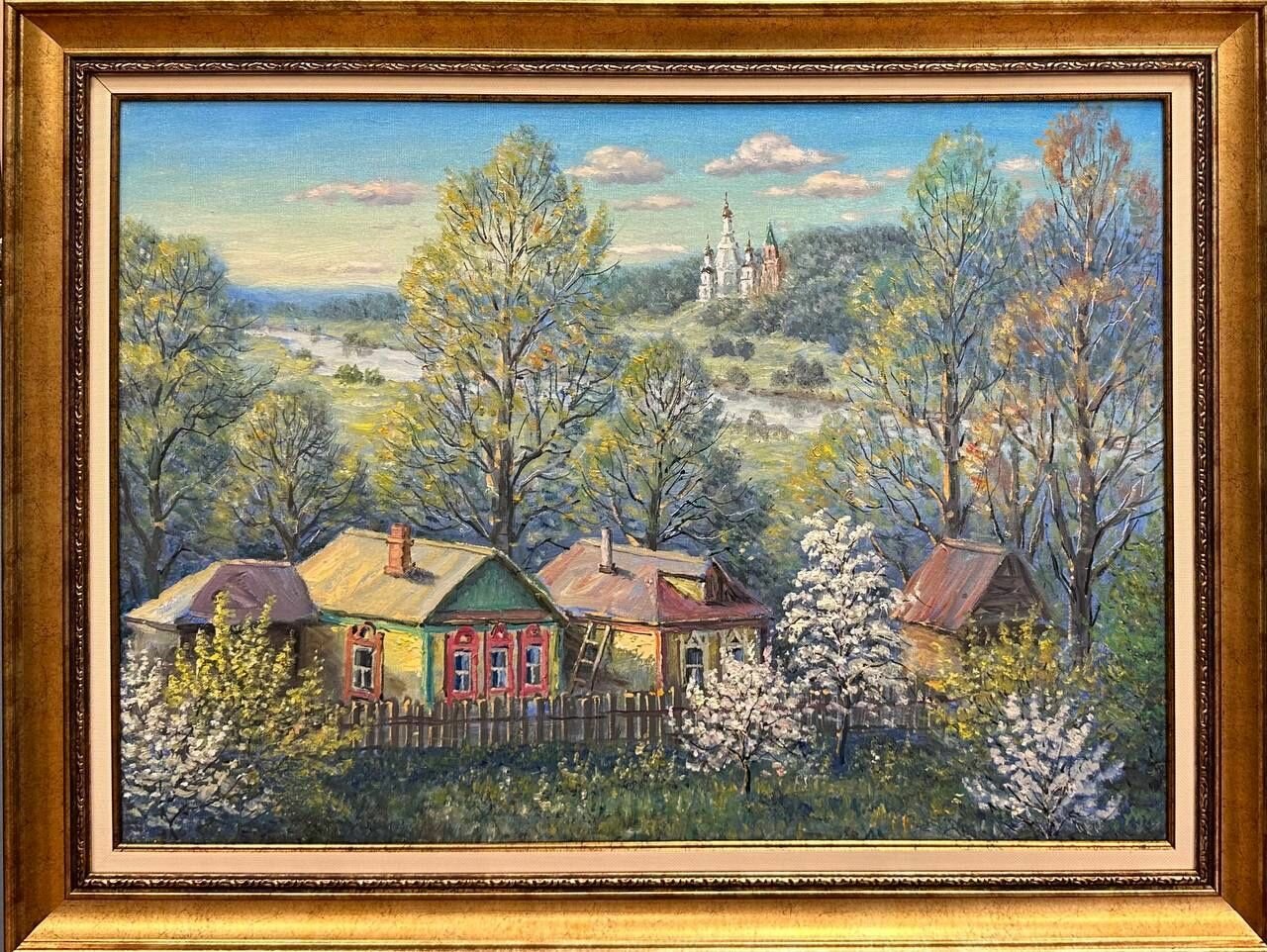 Картина маслом, весенний пейзаж "Деревня Лыткарино. Весна". Холст/Масло. Размер 50х70. Автор Корышев Виктор.