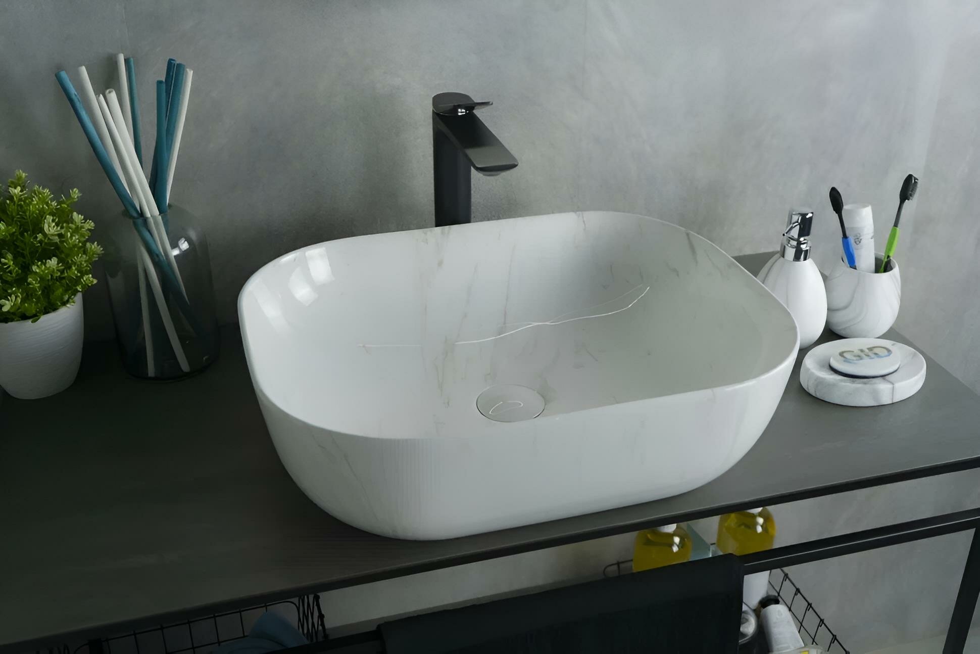 Раковина Gid K397D9 53322 накладная под камень глянцевая 50x40x14