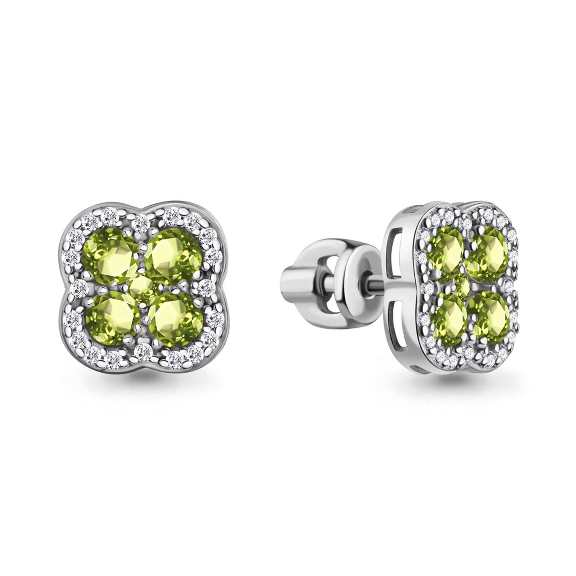 Серьги, серебро, 925 проба, родирование, хризолит, фианит