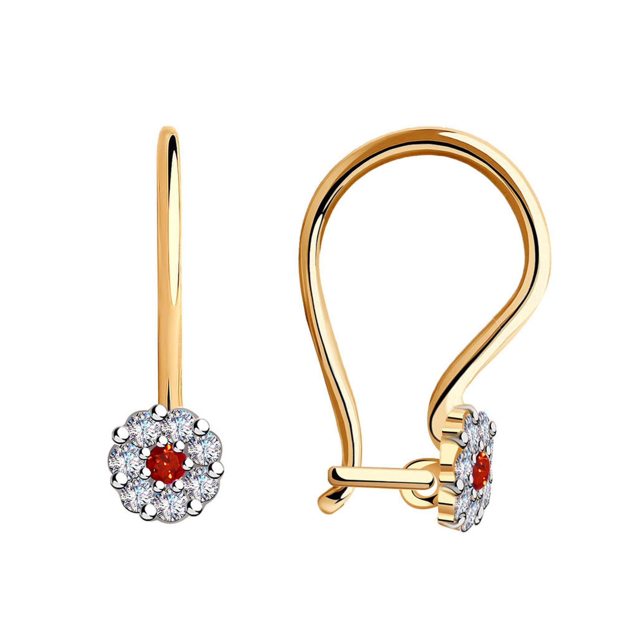 Серьги, красное золото, 585 проба, фианит