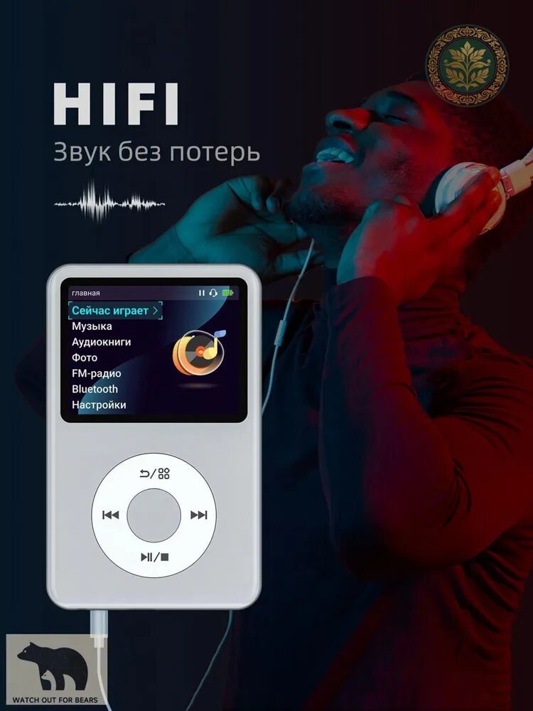 MP3-плеер INNIOASIS Y1 128 ГБ, Hi-Fi, FM-радио, Bluetooth, 2.4-дюймовый экран, серый — фото 1