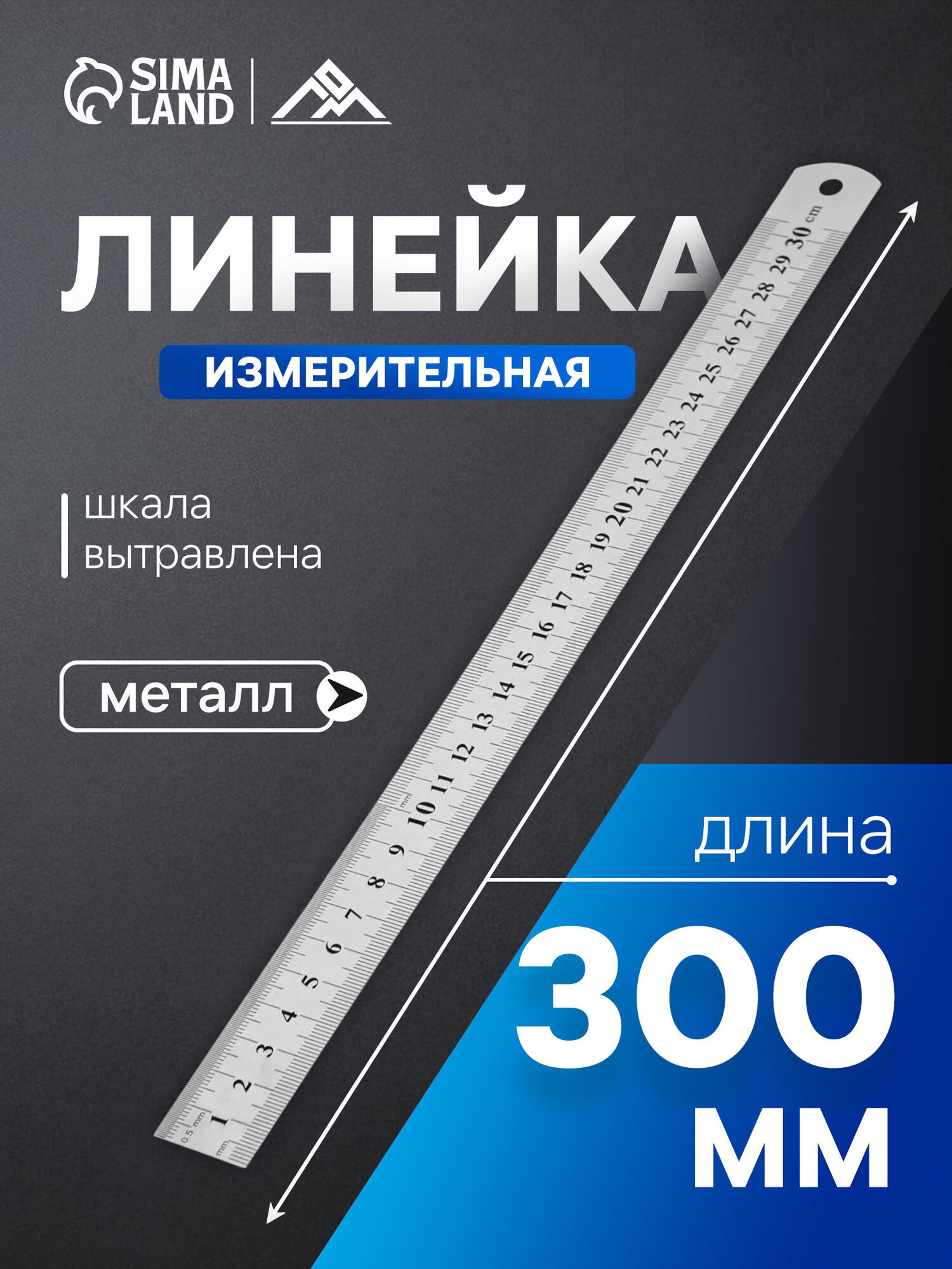 Линейка измерительная тундра, металлическая, шкала вытравлена, 300 мм