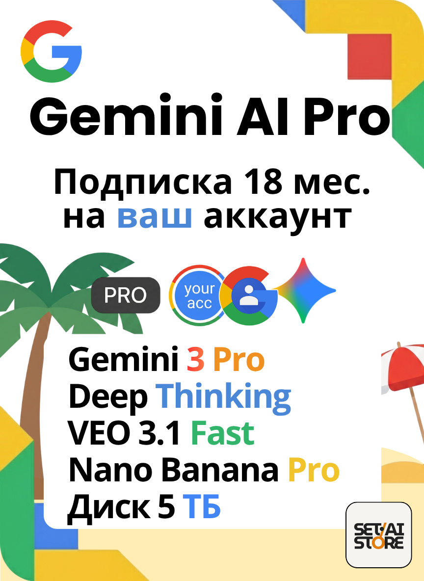 Подписка Gemini AI Pro на ВАШ аккаунт GOOGLE на 18 месяцев! - Gemini + VEO 3! 1000 бонусов/мес. (Google Ai Pro)