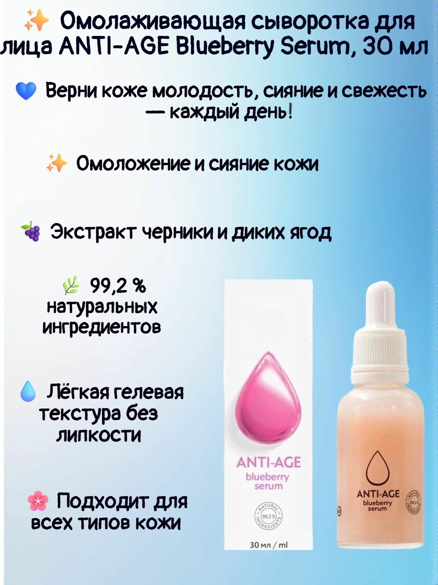 Омолаживающая сыворотка для лица ANTI-AGE Blueberry Serum, 30 мл