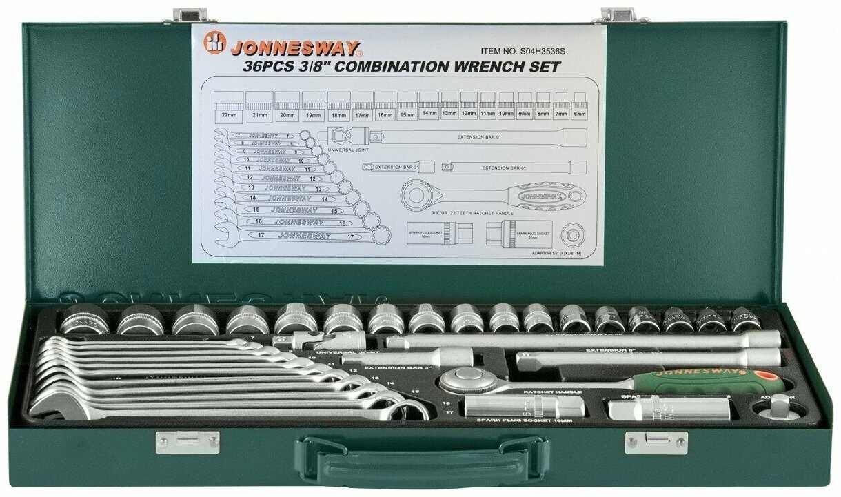 Набор торцевых головок и комбинированных ключей Jonnesway S04H3536S