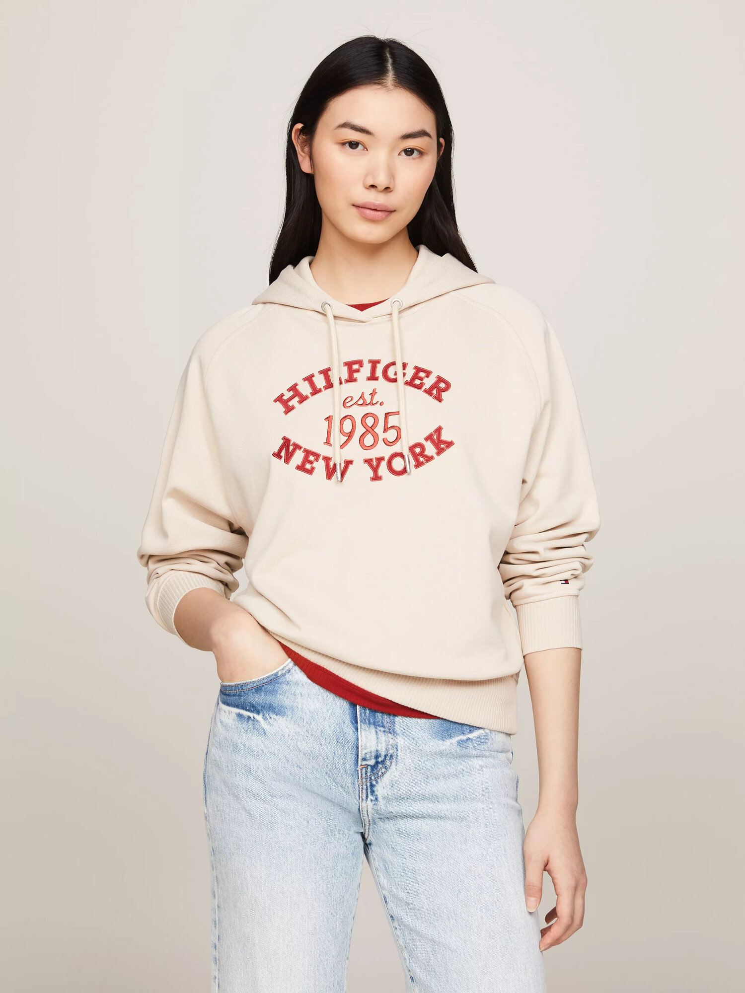 Худи TOMMY HILFIGER Varsity Logo Embroidery Hoody, размер XS, , бежевый