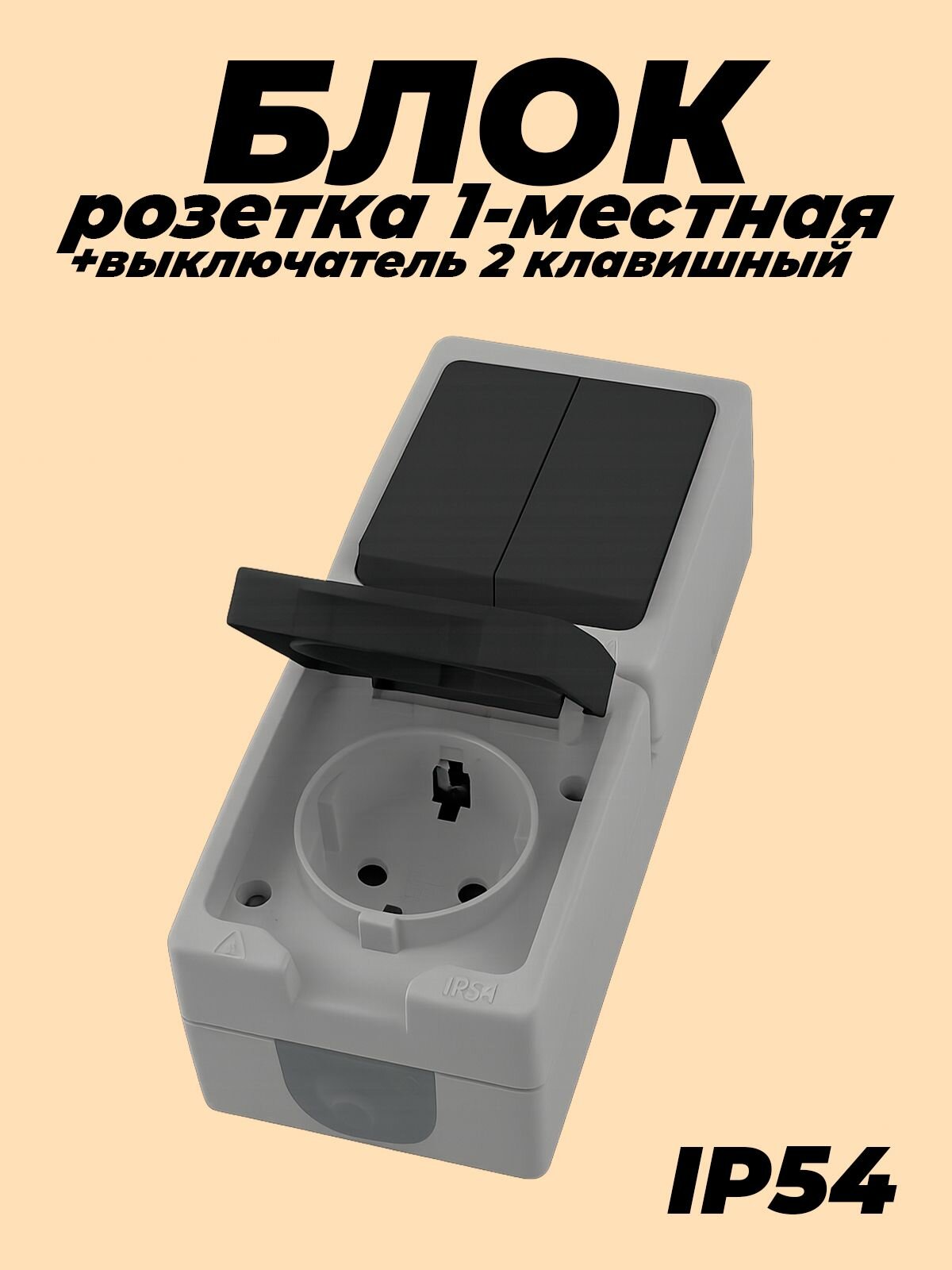 Розетка с заземлением и выключатель 2 клавишный серия София серый графит Stekker 49726