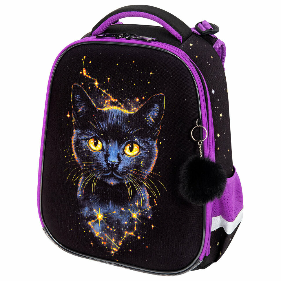 Ранец BRAUBERG ORIGINAL, 2 отделения, с брелком, "Galactic cat", 38х29х16 см, 274403, 274403