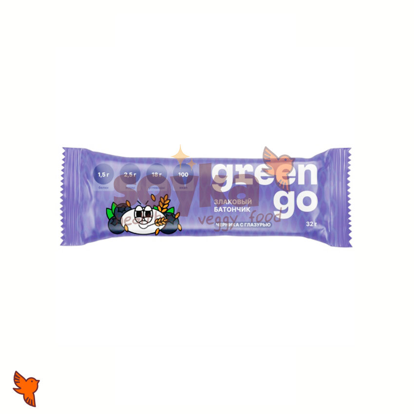 Батончик злаковый черника с глазурью Green Go, 32г