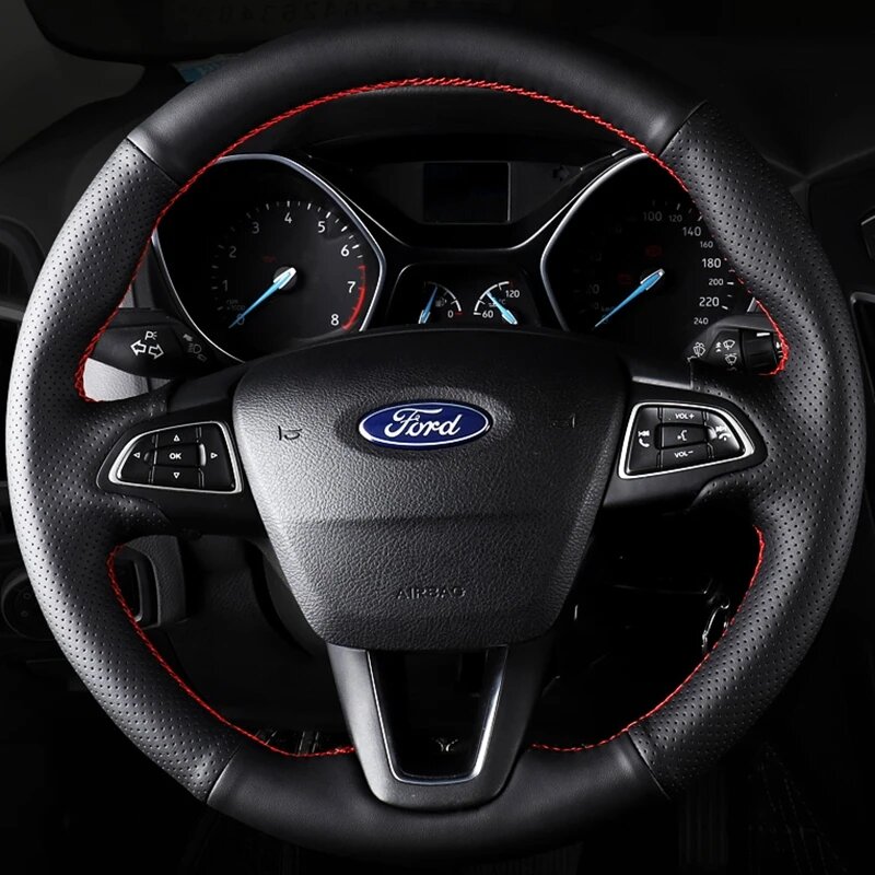 Кожаный чехол на руль Ford Focus/Kuga/Escape/C-MAX/Ecosport Black Thread