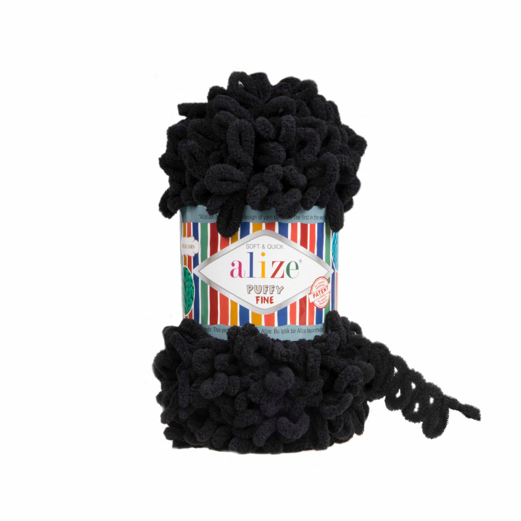 Пряжа для вязания Alize Puffy Fine 1 моток (14 м, 100 гр), цвет 60 черный