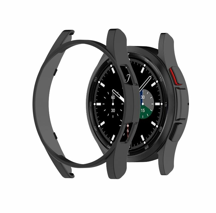 Защитный бампер-чехол из тонкого и прочного силикона для Samsung Galaxy Watch 4 Classic 42мм с противоударными свойствами, черный