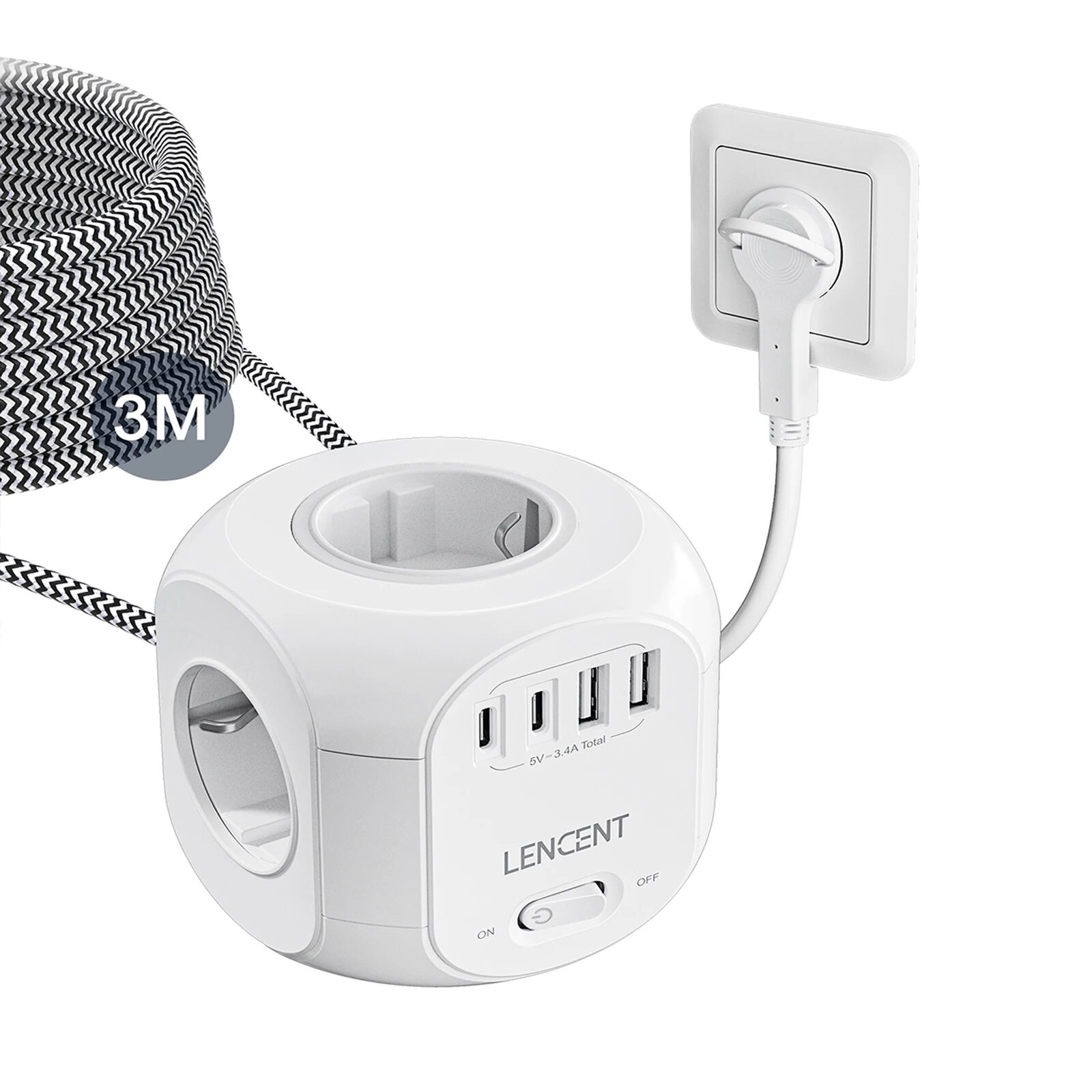 Линцен SL-805E сетевой куб с розетками Серый, Flat 2U2C 3M
