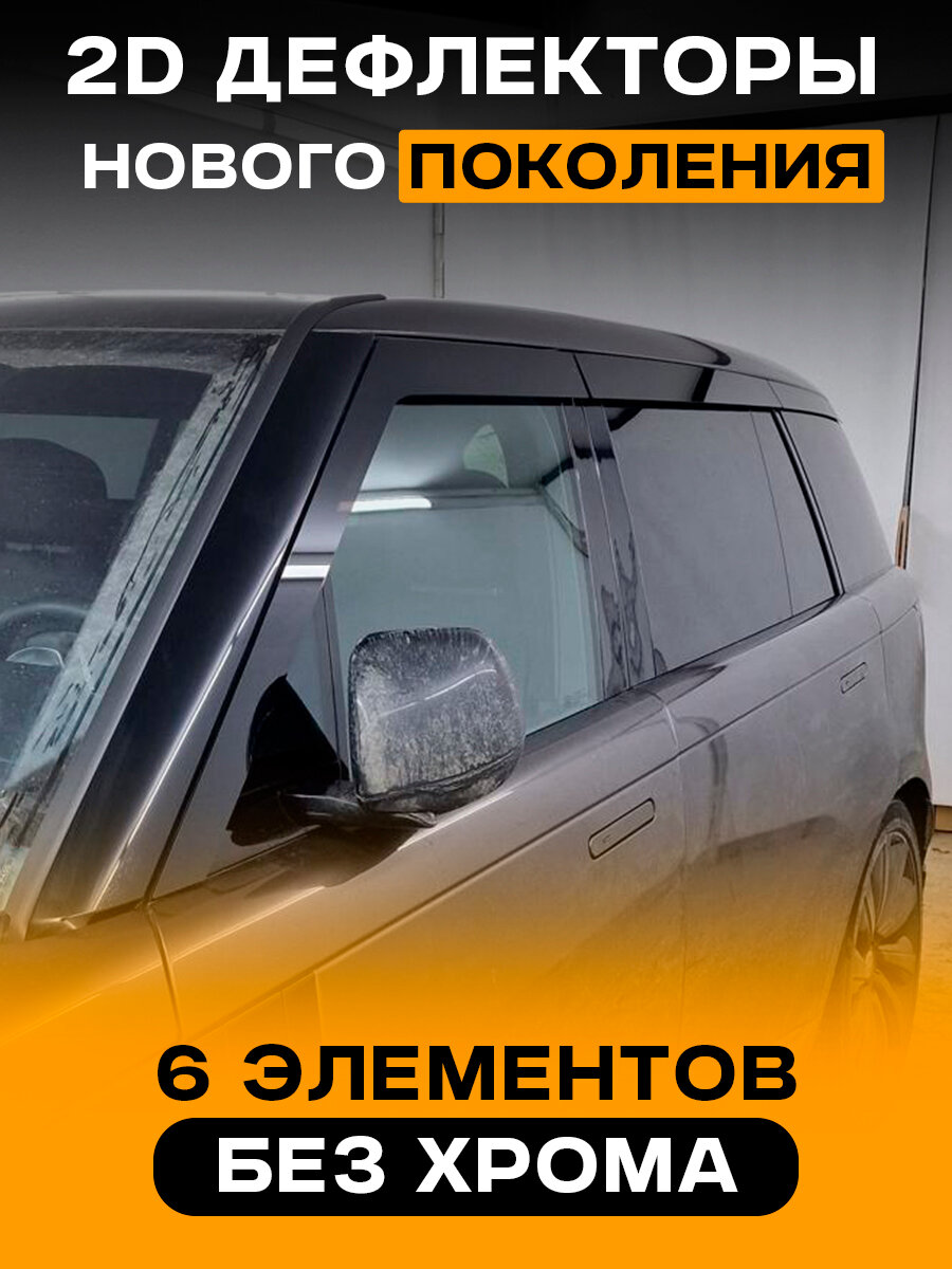 Дефлекторы на Land Rover Range Rover Long (Ленд Ровер Рендж Ровер Лонг) 2021-2026, 2D ветровики автомобиля, черные