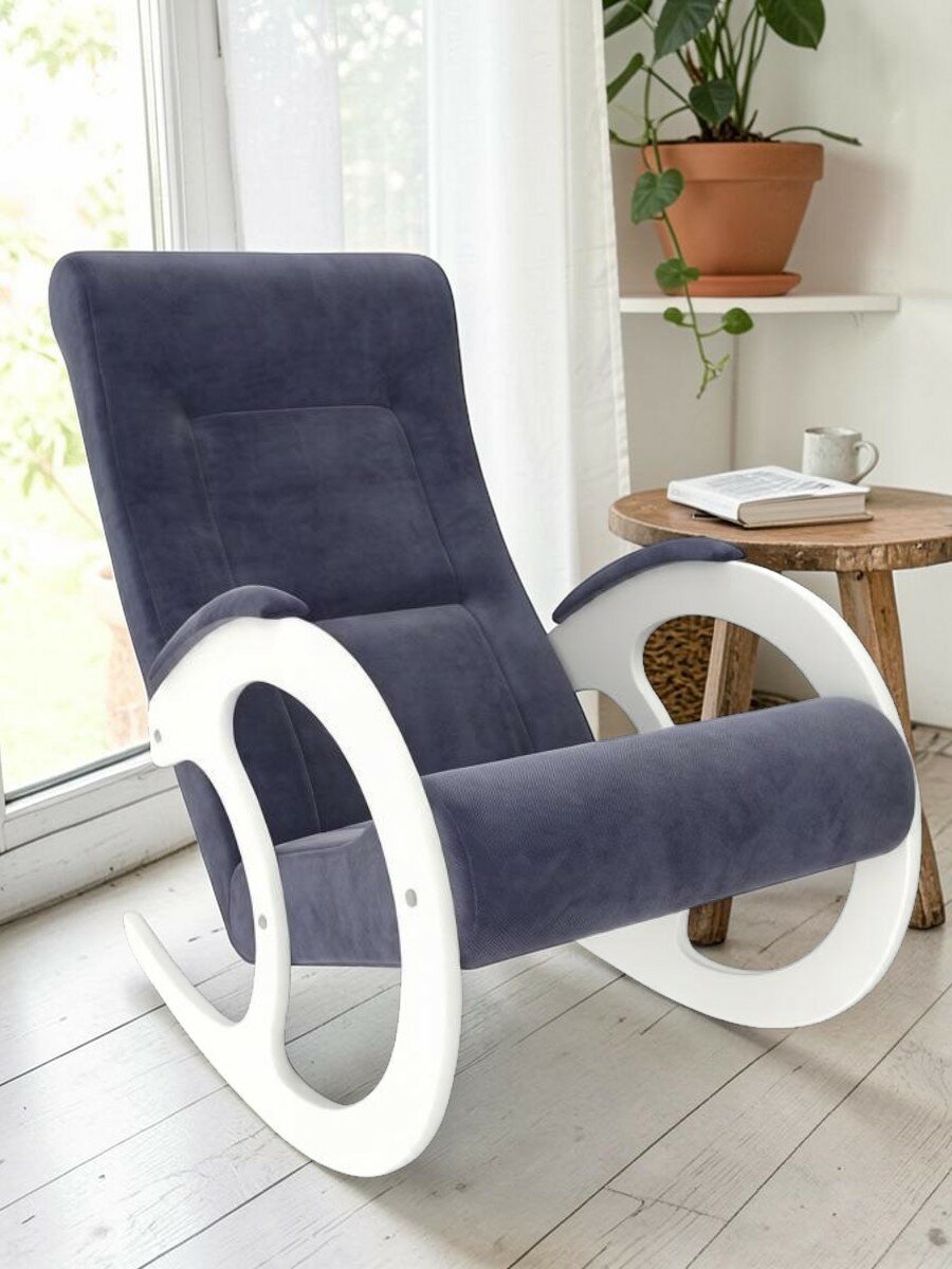 Кресло-качалка классическая K-home Блюз белое, ткань Verona Denim Blue,