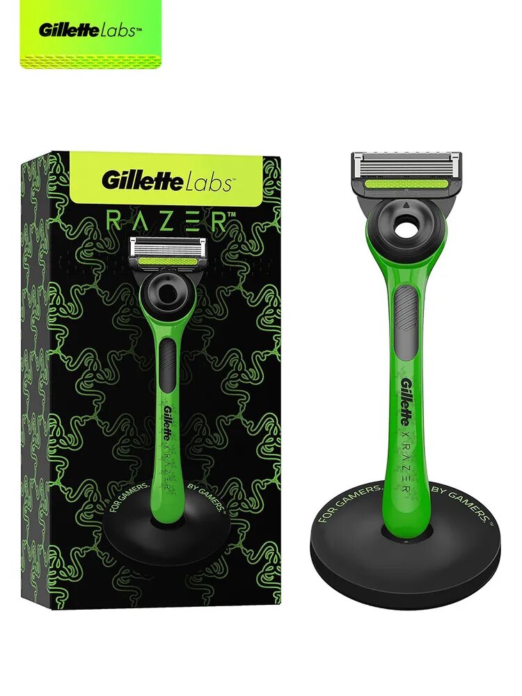 Gillette Электробритва Gillette Aurora Razer, мужская бритва, 1 сменная кассета, удобная подставка для хранения, светло-зеленый