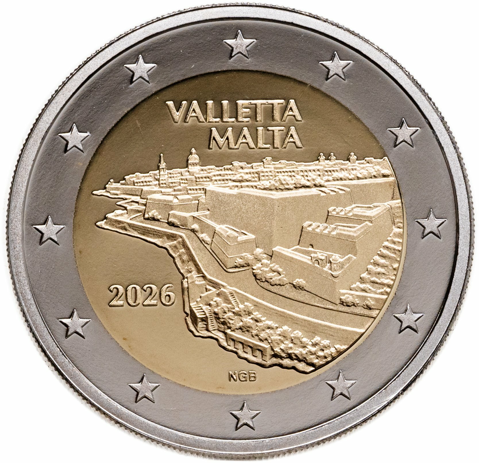 Мальта 2 евро 2026 "Валлетта" пруф, в футляре с сертификатом, Биметалл, в сохранности Proof