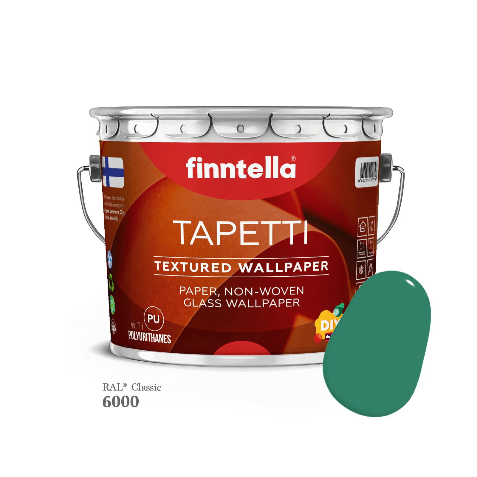 Шелковисто-матовая краска для обоев под окраску TAPETTI SILKKI Matta FINNTELLA, Цвет RAL 6000 Патиново-зеленый (Patina green), 2,7л