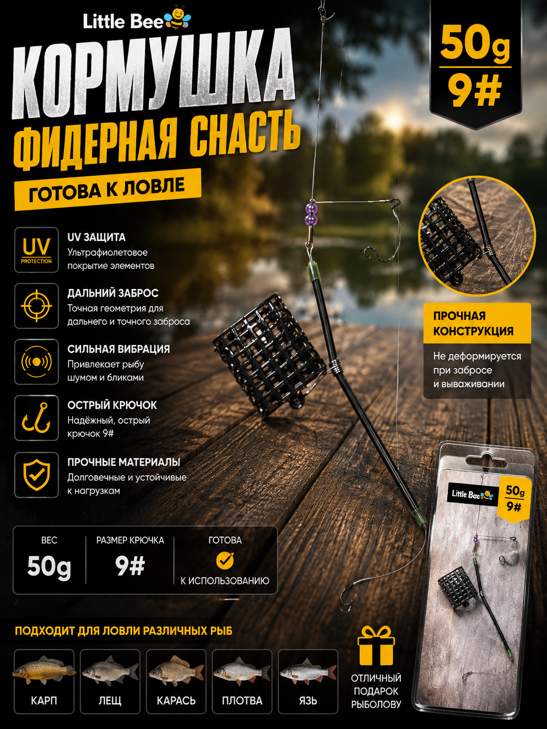 Фидерная снасть "Хищник", для ловли хищной рыбы, черная, 50 г