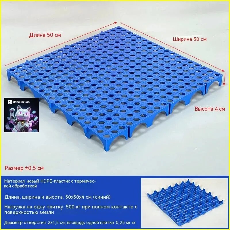 Пластиковая решетчатая синяя 50x50x4 см, усиленная новая модель
