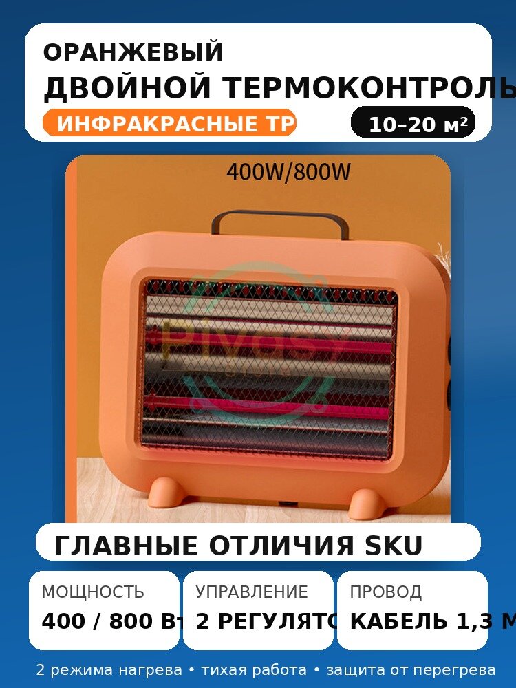 Обогреватель, 800 Вт, 2 скорости, Отключение при опрокидывании, 700 г, для настольного офиса, дома, спальни