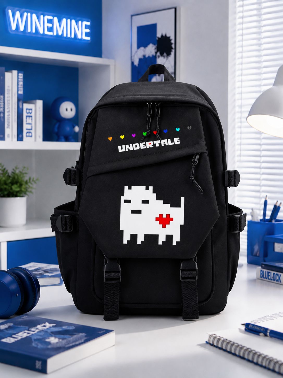 Подростковый рюкзак Undertale черный с пиксельным принтом, вместительный, для средней и старшей школы