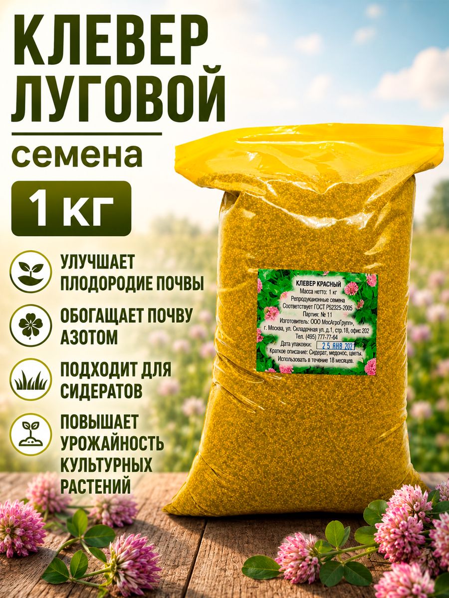 Клевер луговой семена сидерат, 1 кг