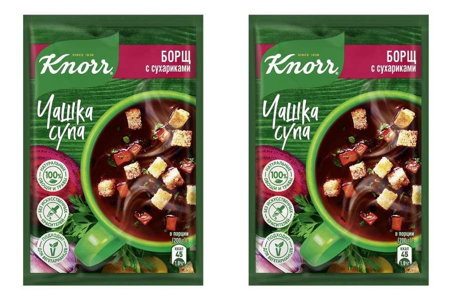 Кнорр Чашка супа Борщ с сухариками быстрого приготовления, 15 г, 2 шт
