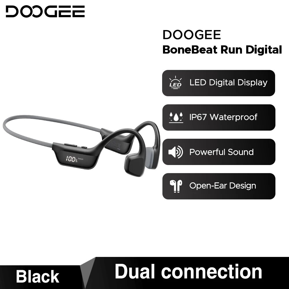 Беспроводные наушники DOOGEE BoneBeat Run костной проводимости Черный, BLACK