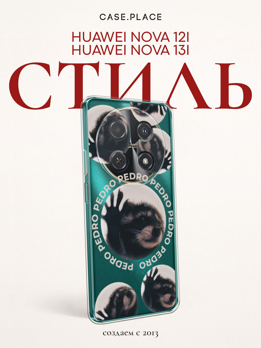 Чехол на Huawei Nova 12i / Хуавей Нова 12i с принтом Енот Педро, прозрачный