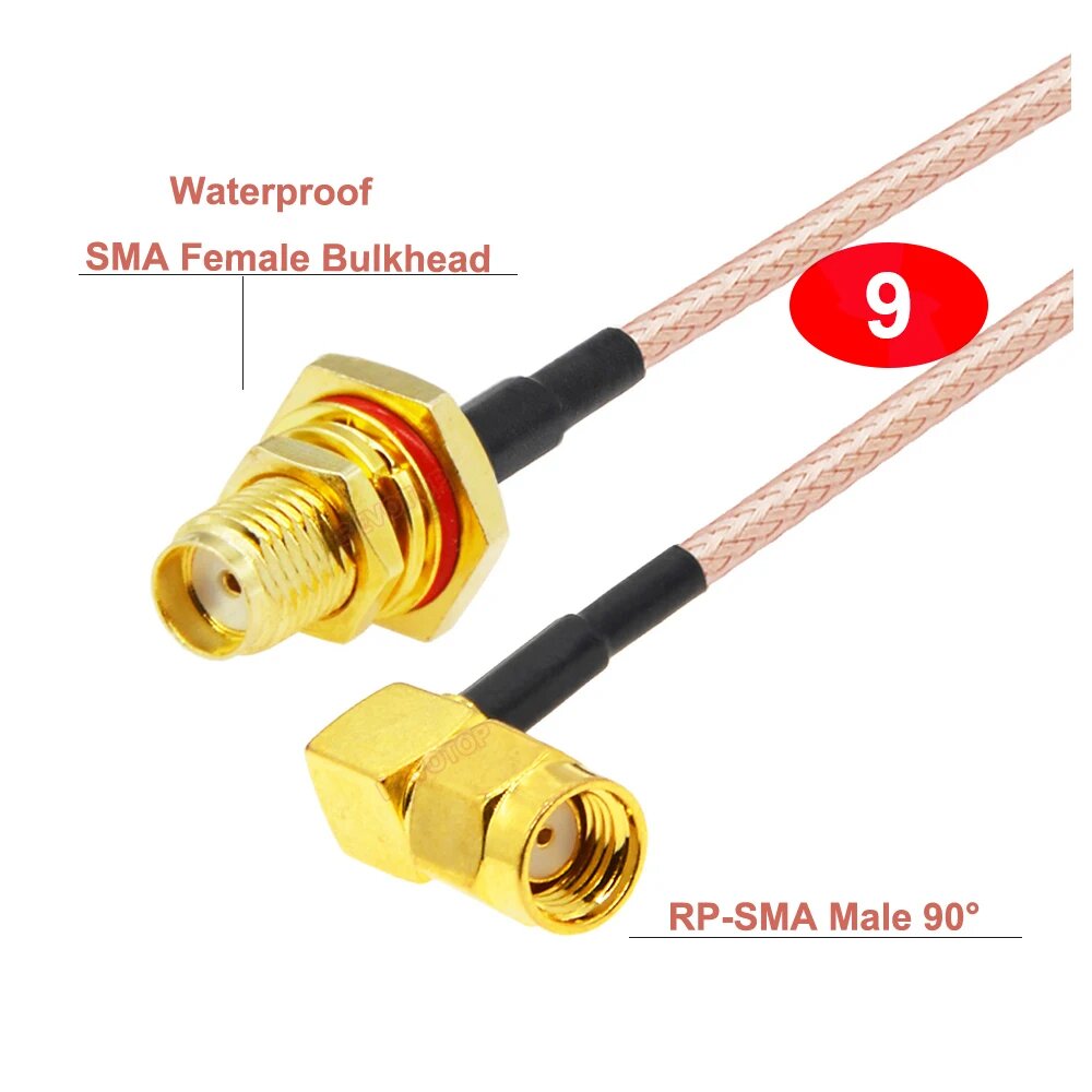 Водонепроницаемый SMA Female Bulkhead - RP-SMA Male 90° кабель RG316 15CM