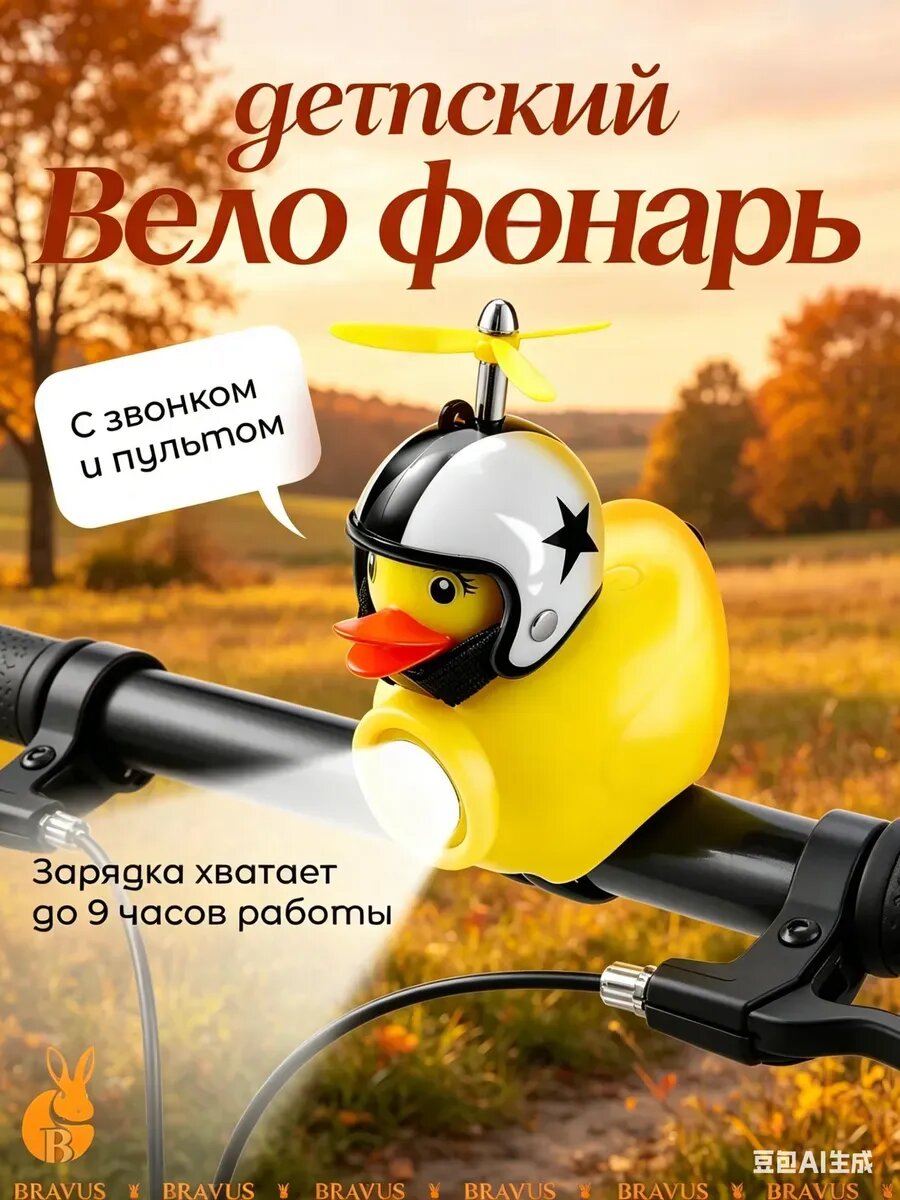 Фонарь на детский велосипед уточка в шлеме для самоката фара