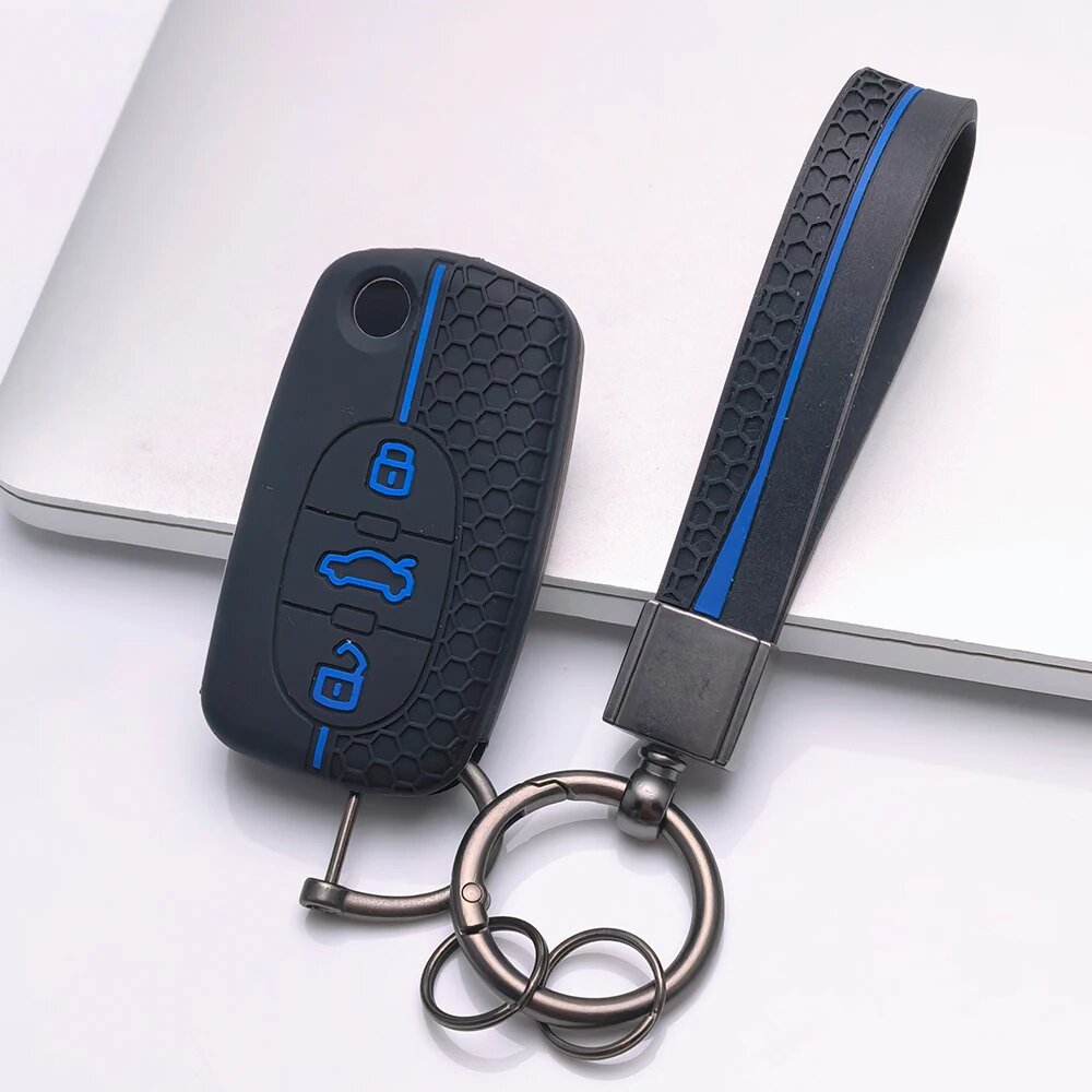 Силиконовый брелок-органайзер для ключей Audi A1 B6 A6 C5 A4 B5 TT 8N A2 A3, With Keychain Blue