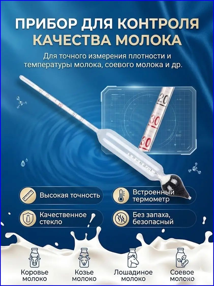Прибор для контроля качества молока, цифровой ареометр для измерения плотности, жира, сухого вещества в коровьем и козьем молоке