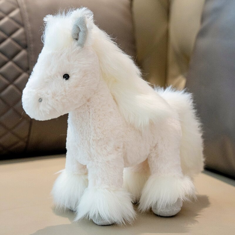 Милая маленькая плюшевая игрушка в виде лошадки, реалистичное мягкое животное, кукла-единорог в виде белой лошади,