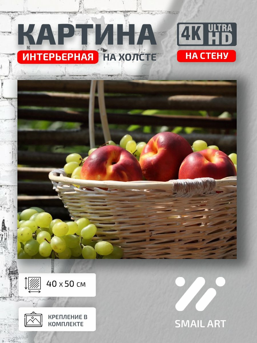 Картина на холсте интерьерная 40 на 50 на стену Виноград Food для гостиной кулинария декор