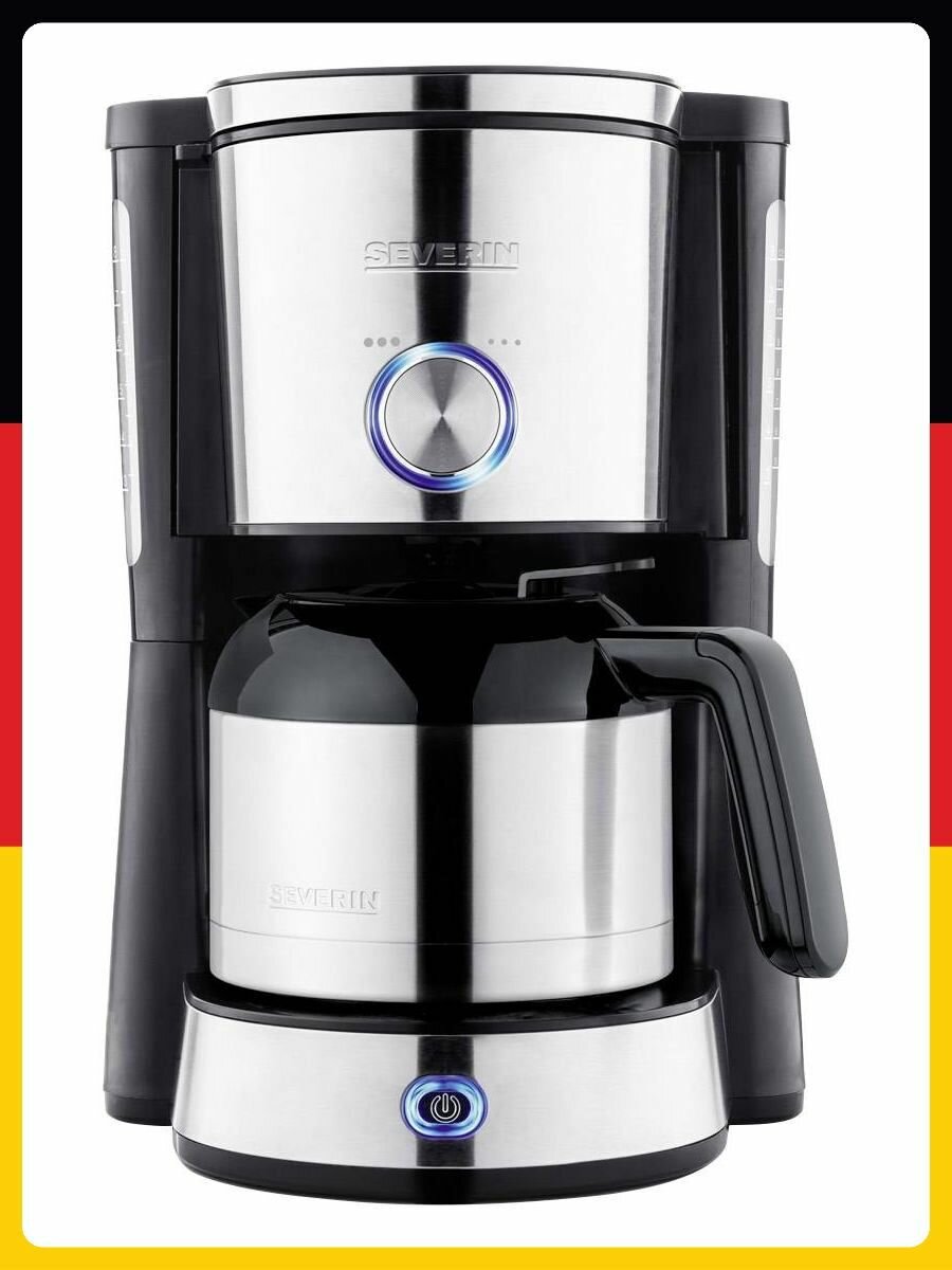 Кофеварка Severin KA 4845 TYPE SWITCH, нержавеющая сталь, черный цвет, емкость: 8 чашек, термокувшин