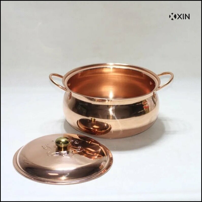 Кастрюля "Медный таз", медь, антипригарное покрытие, золотистая, 4л，Имеется газовая индукционная плита，15×15×10cm