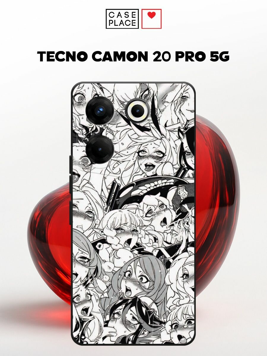 Черный матовый чехол на Tecno Camon 20 Pro 5G / Текно Камон 20 Про 5G с принтом Ахегао манга тян