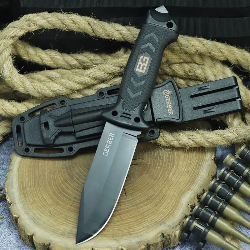 Нож тактический 4038C (компас, огниво, свисток, точилка) ручка коричневая